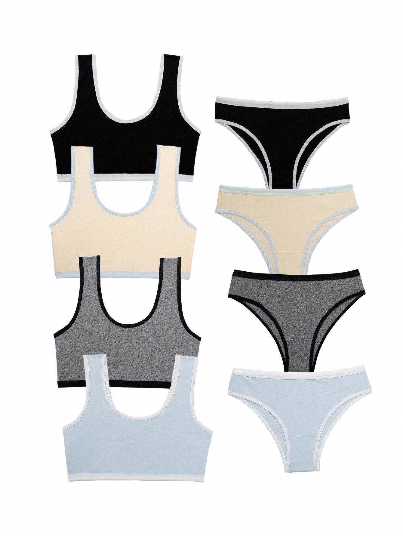 Chica preadolescente 8 piezas Set Ropa interior unida en contraste ...