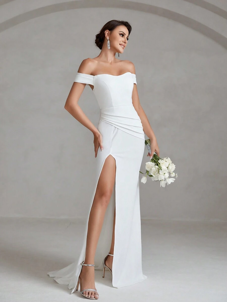 Off Shoulder Split Thigh Wedding Dress | SHEIN USA