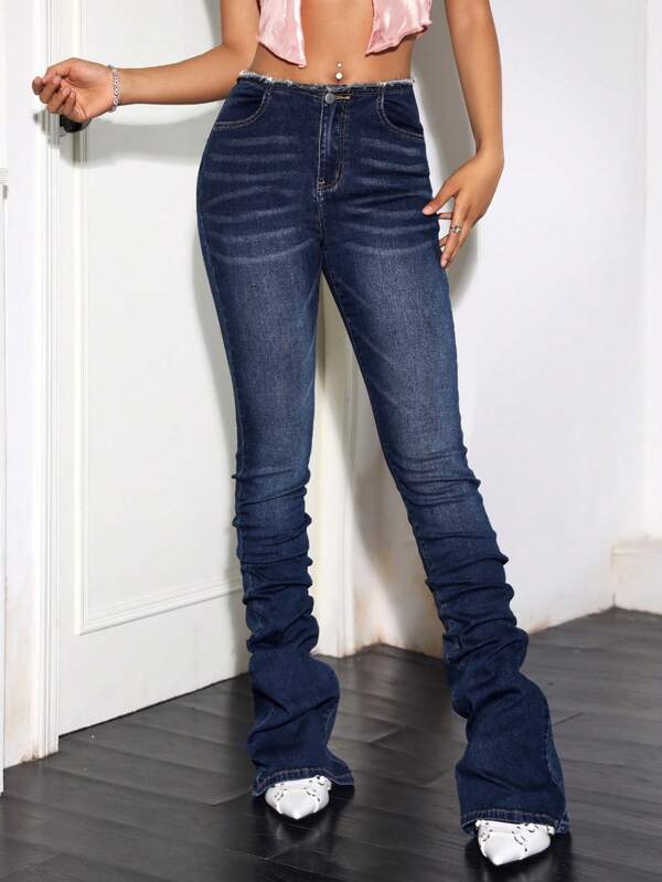 SHEIN ICON Raw Edge Stacked Jeans | SHEIN USA
