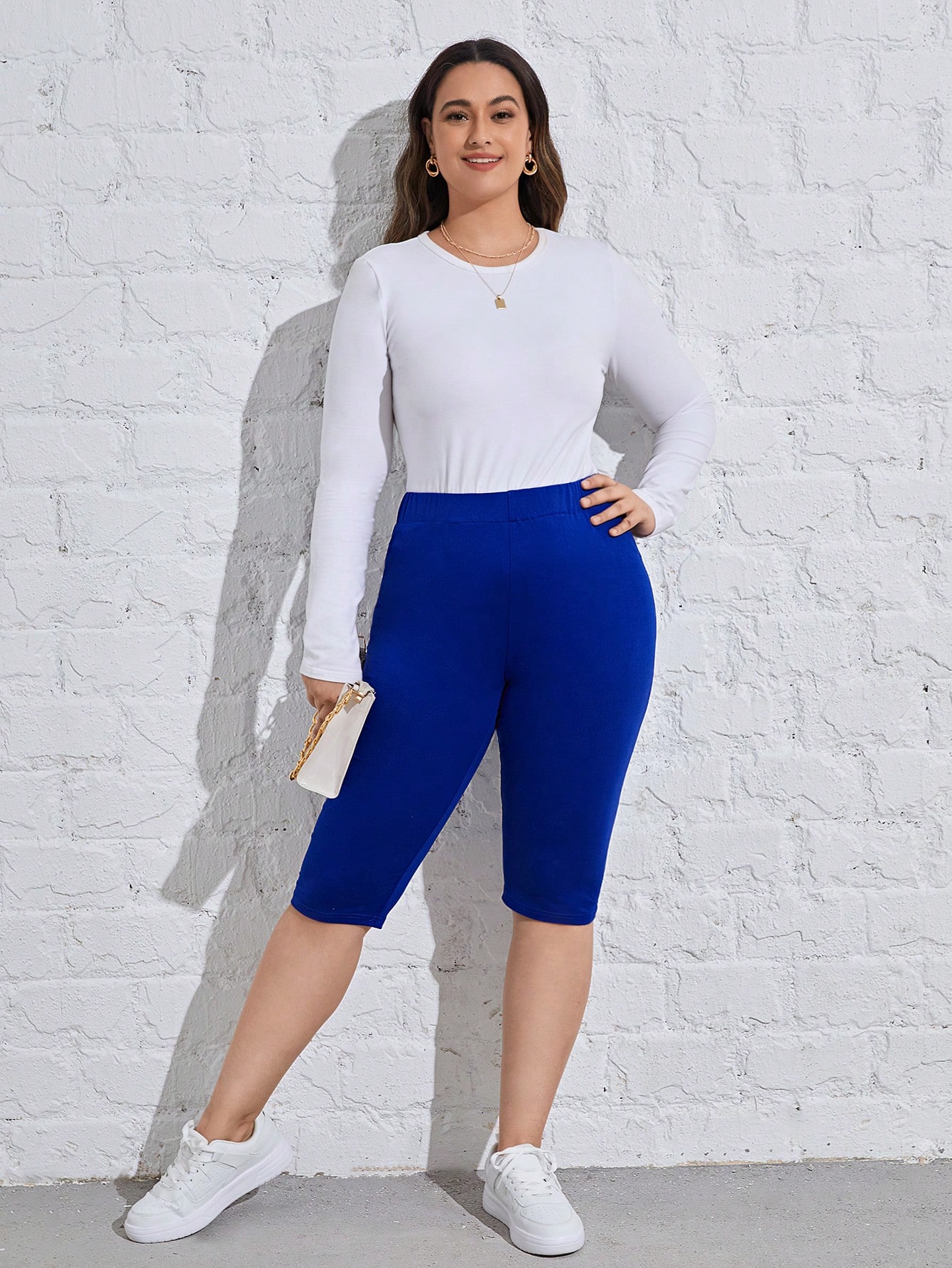 SHEIN Privé Plus Solid Capris Leggings | SHEIN USA
