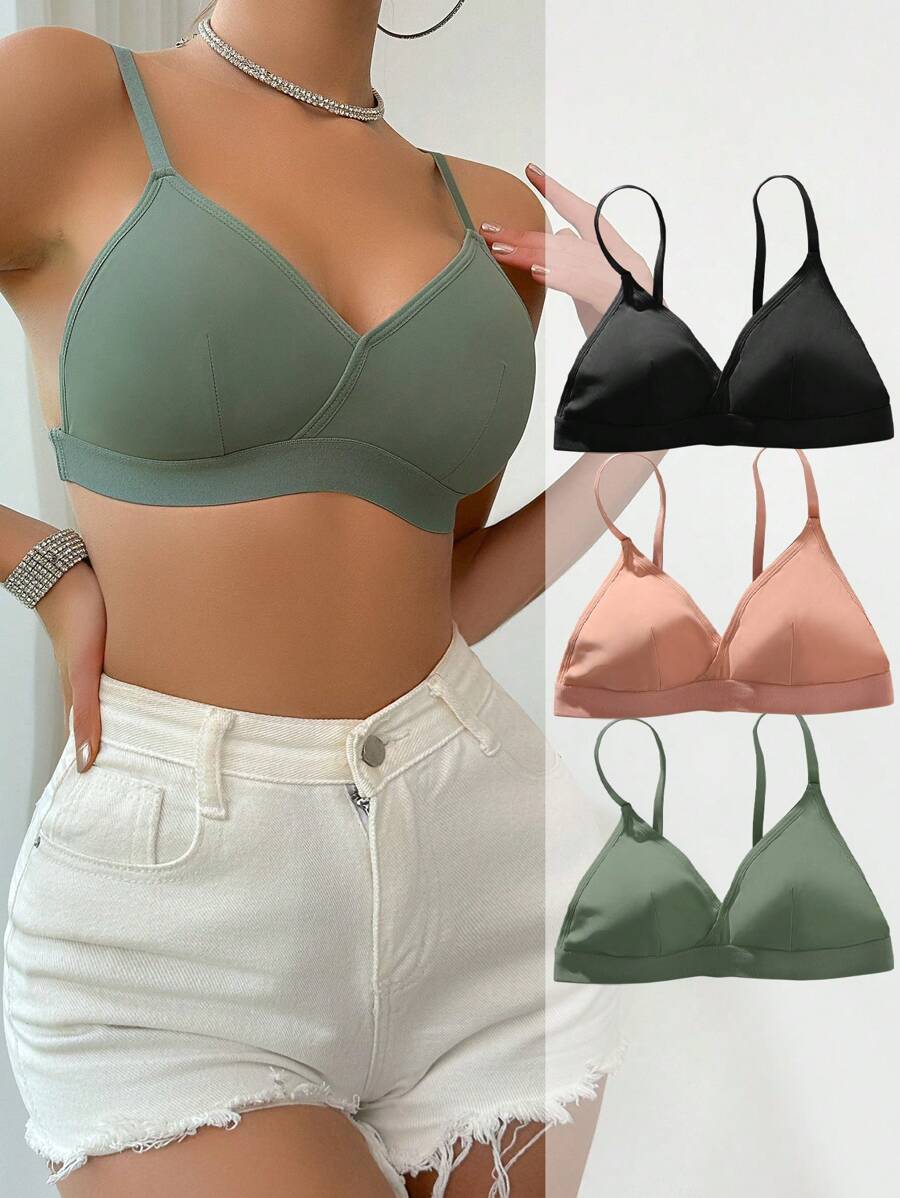 3pcs Solid Wireless Bra | SHEIN USA