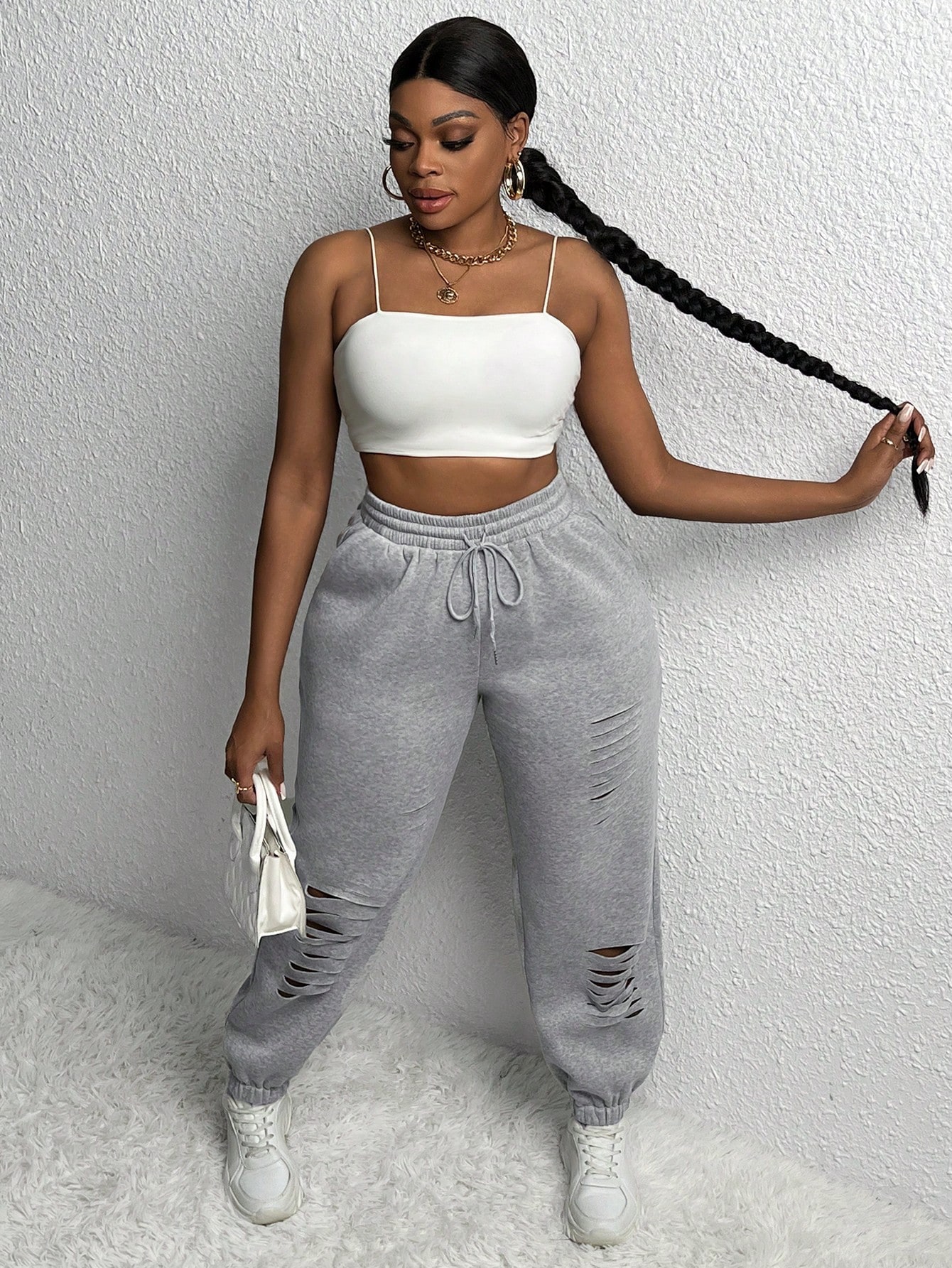 SHEIN Slayr Plus Drawstring Waist Ripped Sweatpants | SHEIN USA
