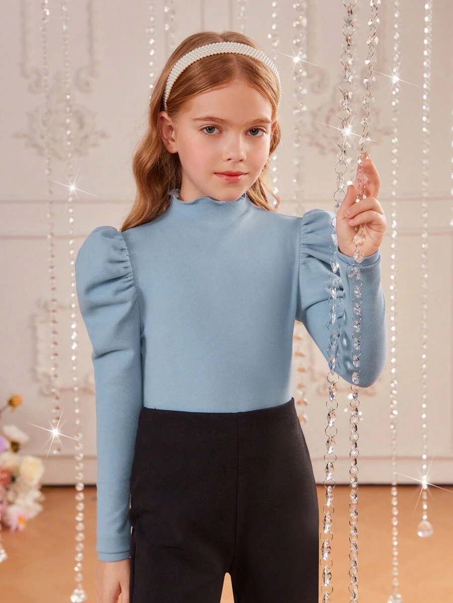 SHEIN Tween Girl Mock Neck Gigot Sleeve Tee | SHEIN USA
