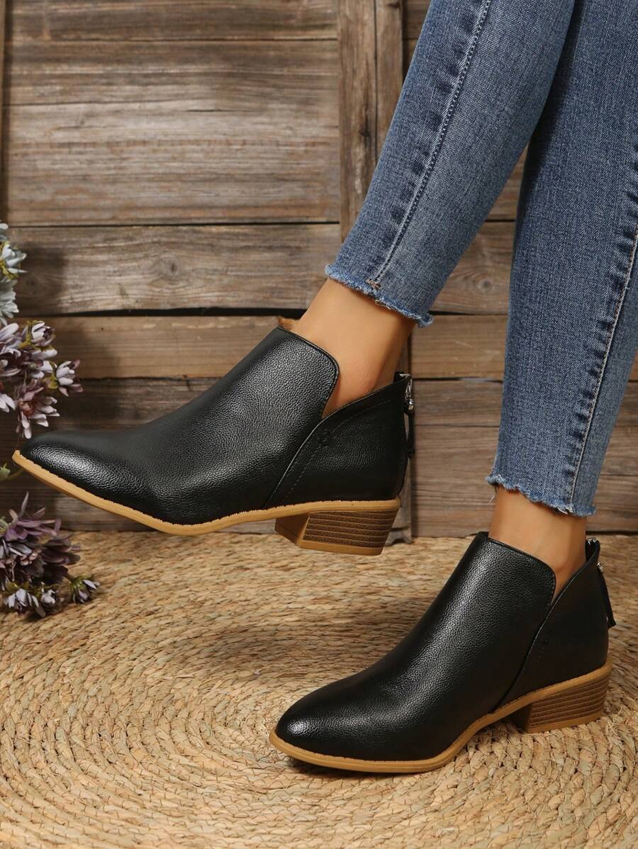 Nude Pumps,Women's solid black fashion boots with rear-zipper that can ...