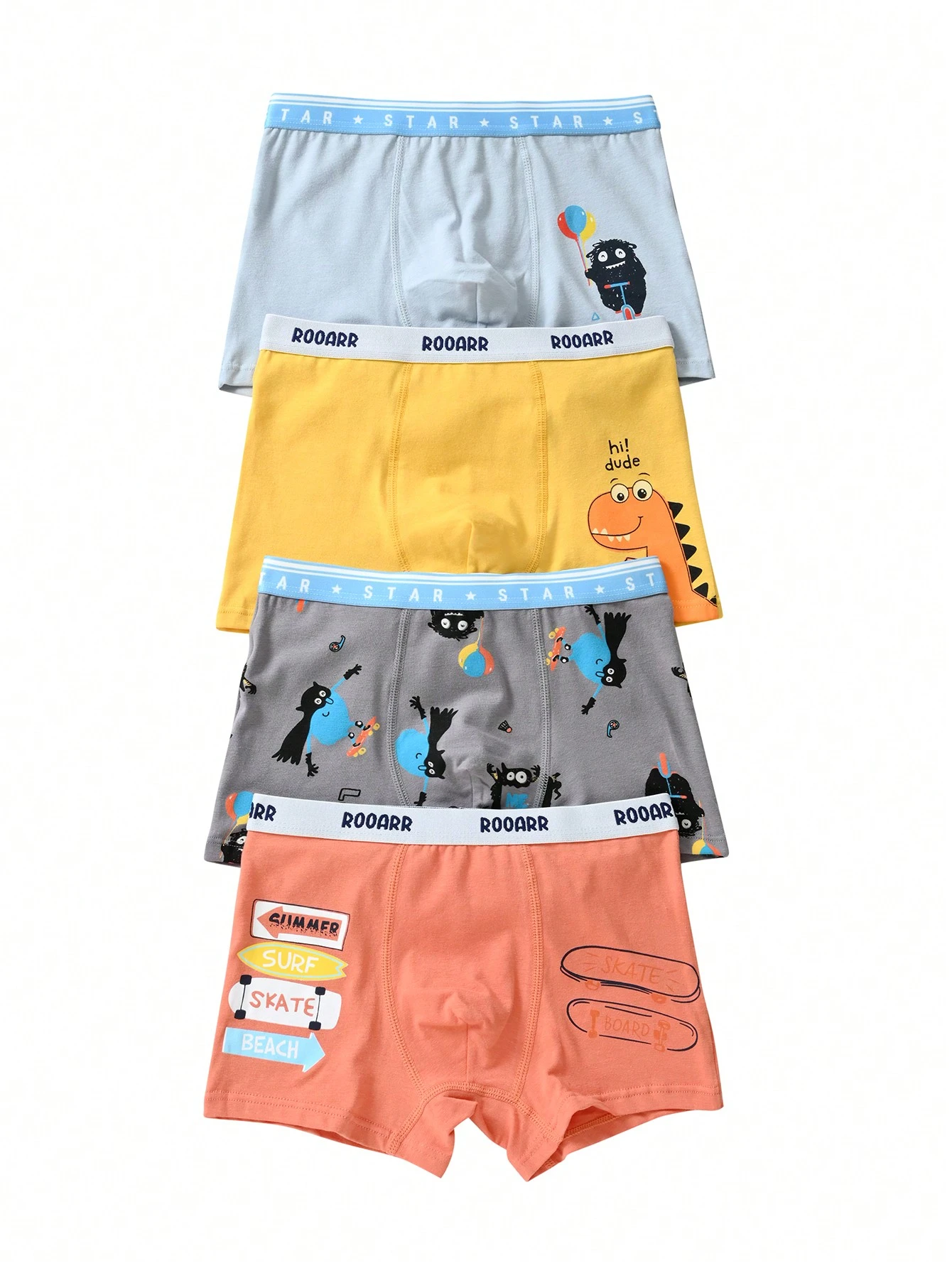 Adolescent Garçon 4 pièces Caleçon Dessin Animé Contrastant À Lettres ...