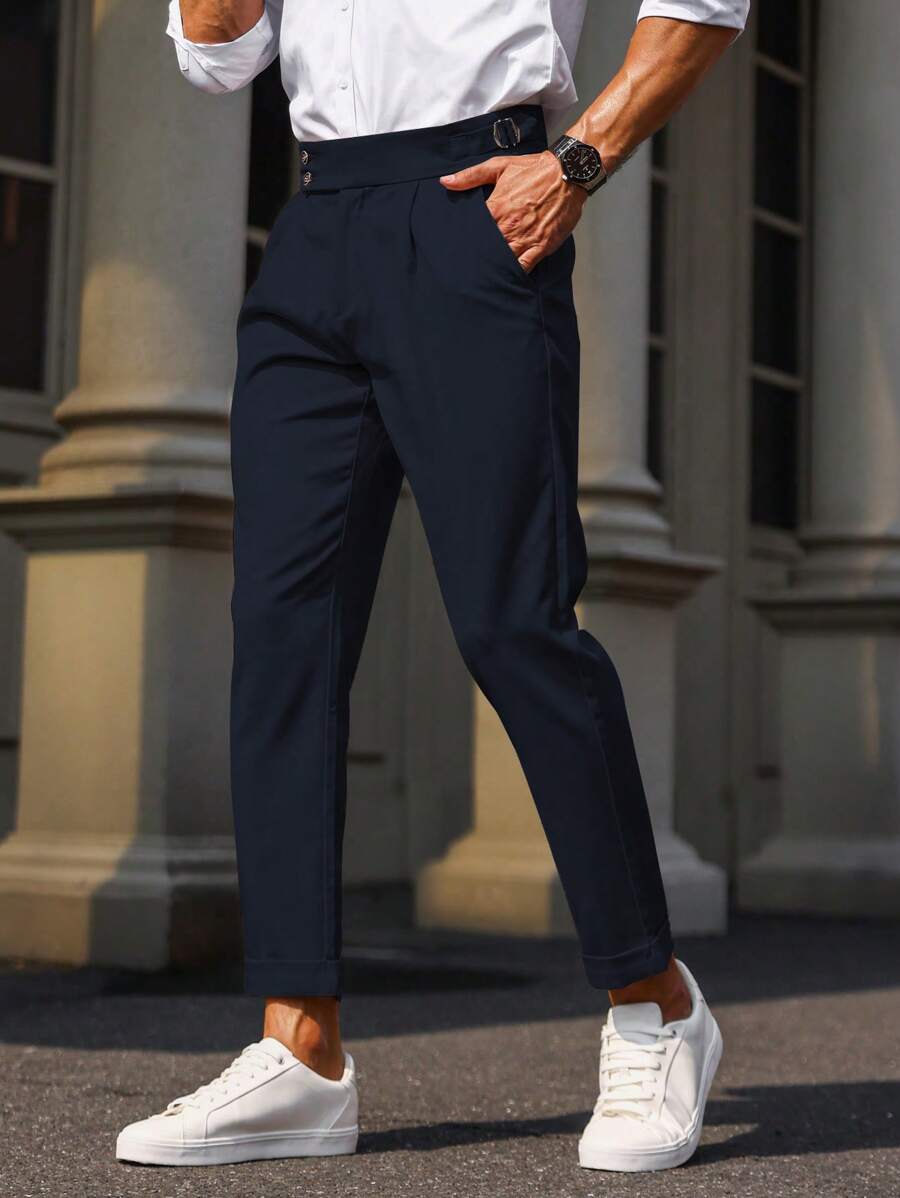 Manfinity Bizformal Men Fold Pleated Detail Slant Pocket Suit Pants ...