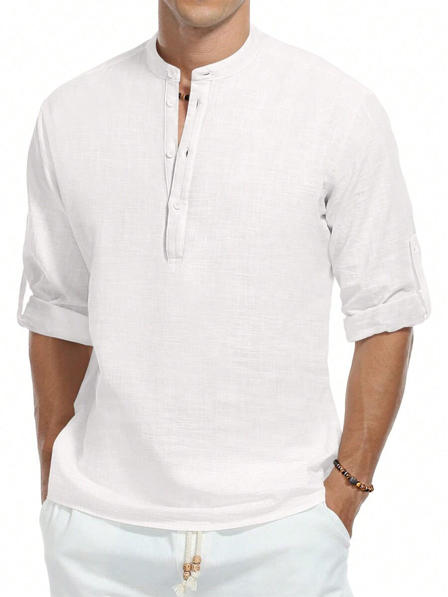 Men Plus Solid Half Button Shirt | SHEIN USA