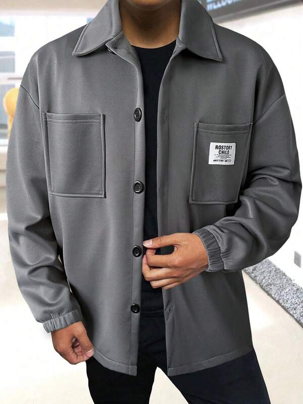 Manfinity Homme Men Letter Patched Detail Dual Pocket Drop Shoulder Jacket | SHEIN EUR