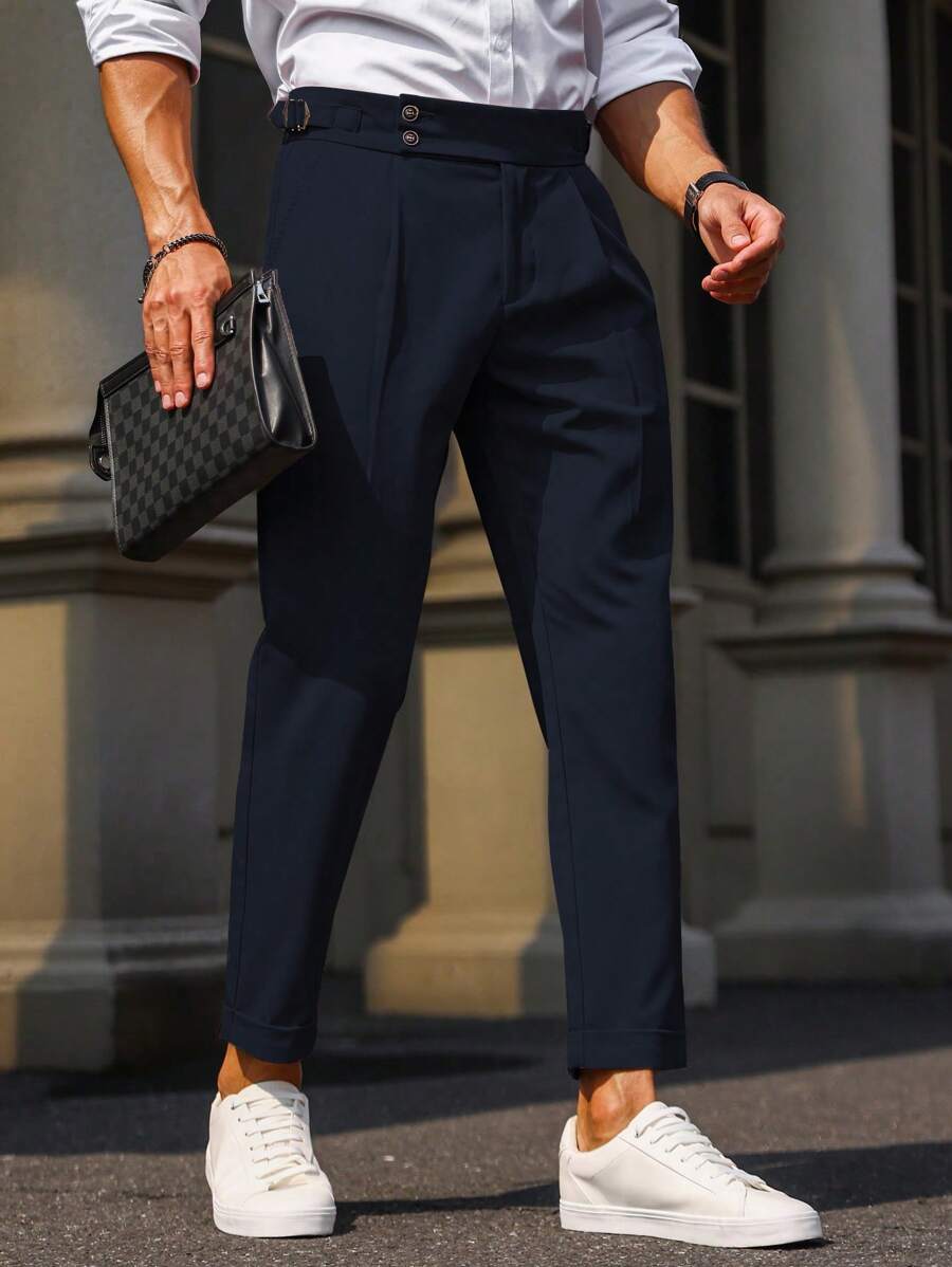 Manfinity Bizformal Men Fold Pleated Detail Slant Pocket Suit Pants ...