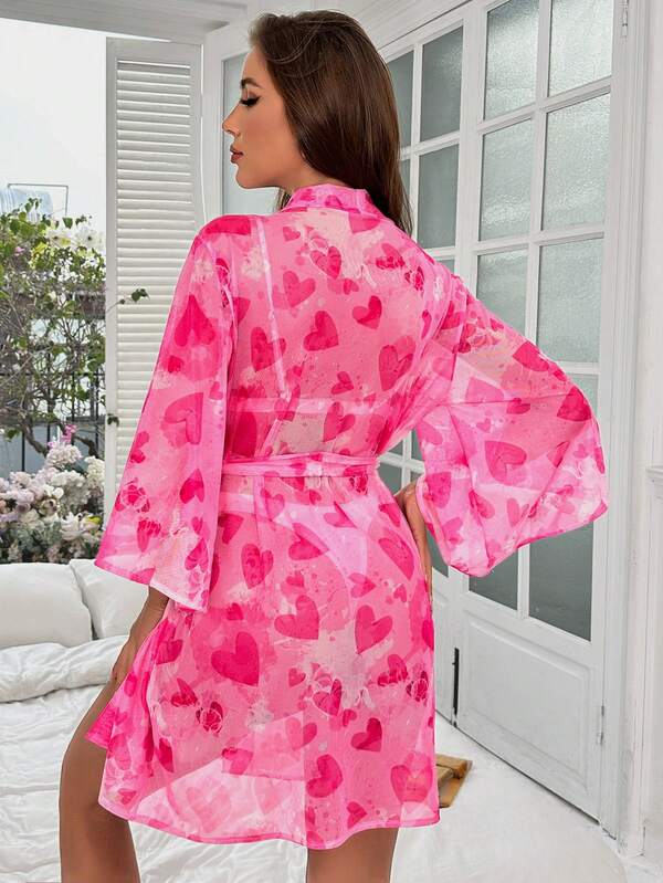 Heart Print Belted Mesh Robe for Sale Australia| New Collection Online ...