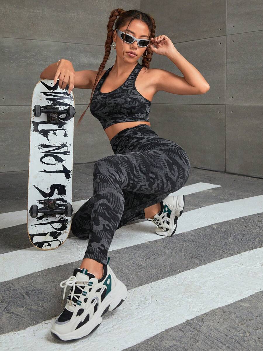 Streetz SHEIN Sport Camo Print Wide Waistband Sports Set Workout Women ...