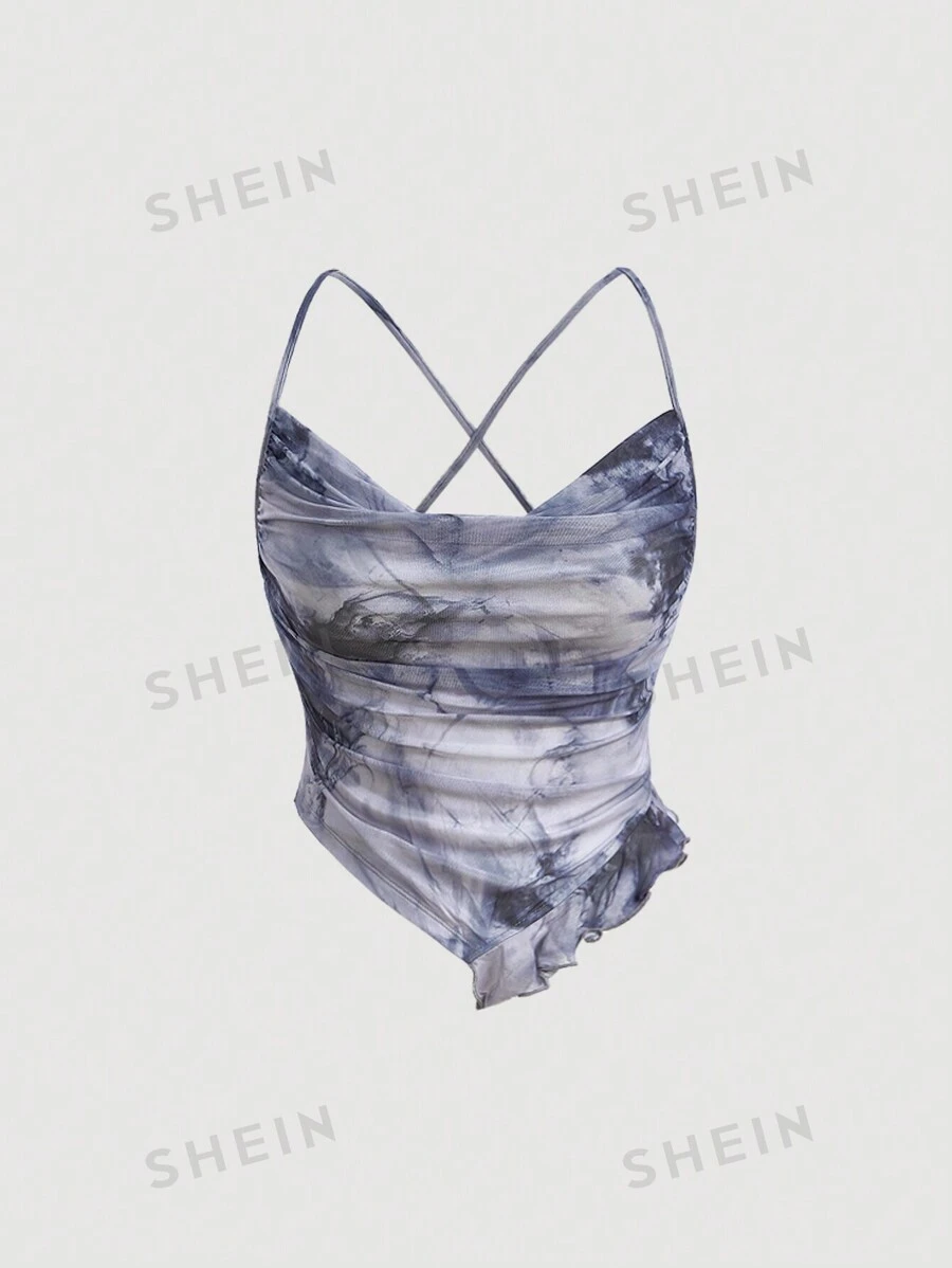 SHEIN MOD Top De Tirantes Con Cuello De Drapeado Y Estampado De ...