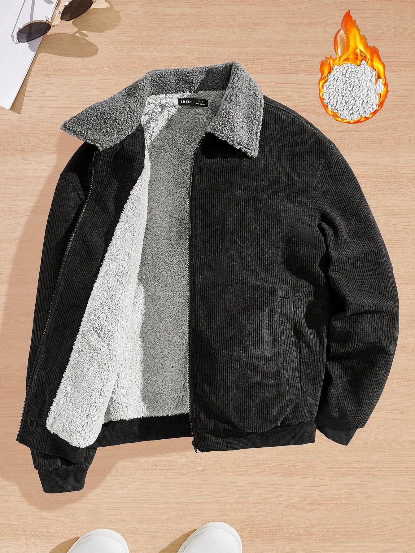 Manfinity Homme Men's Teddy Fleece Lined Jacket With Borg Collar ...