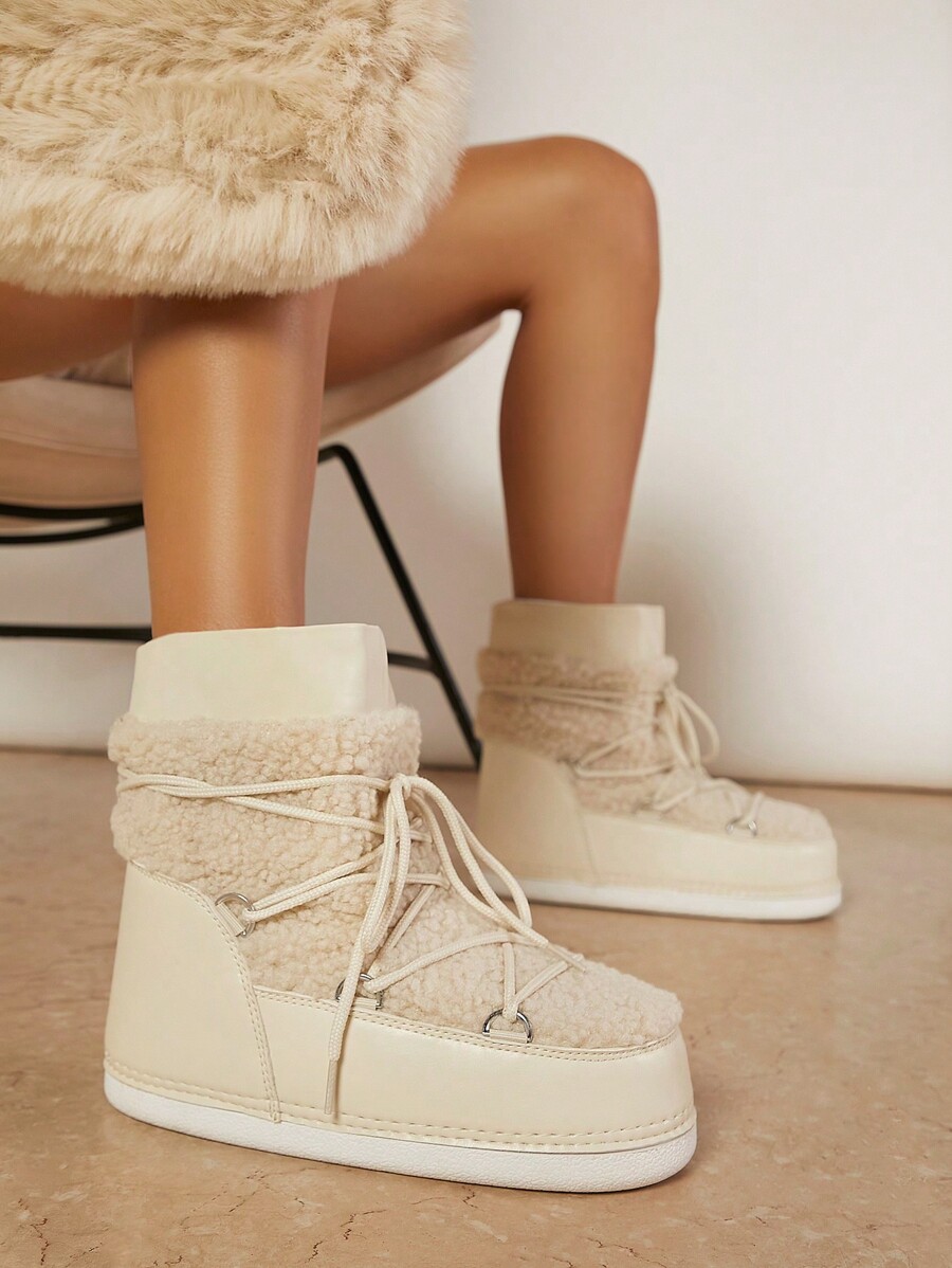 SHEIN Haute Scarpe da donna, stivaletti invernali con lacci, punta ...