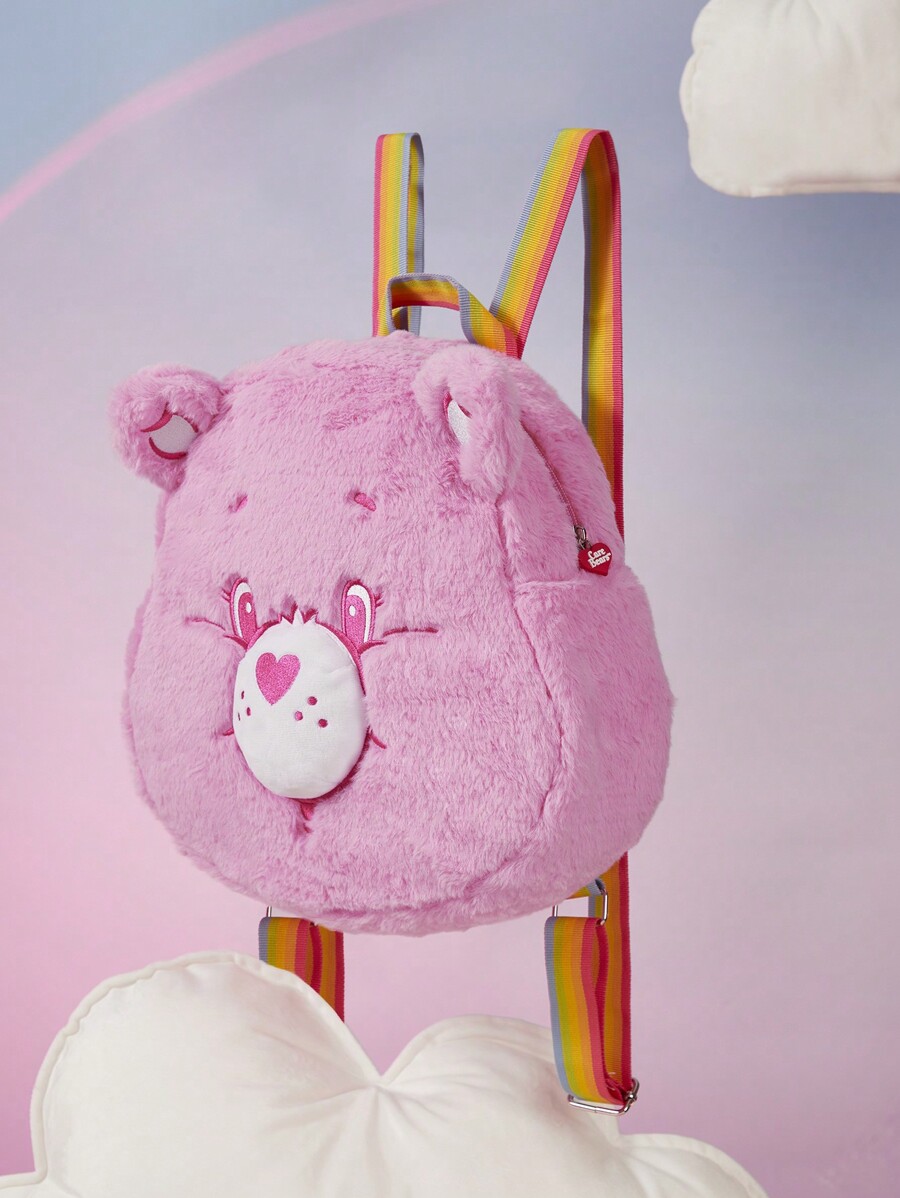 SHEIN X Care Bears Pink Plush Teddy Bear Design Backpack,Cheer Bear ...