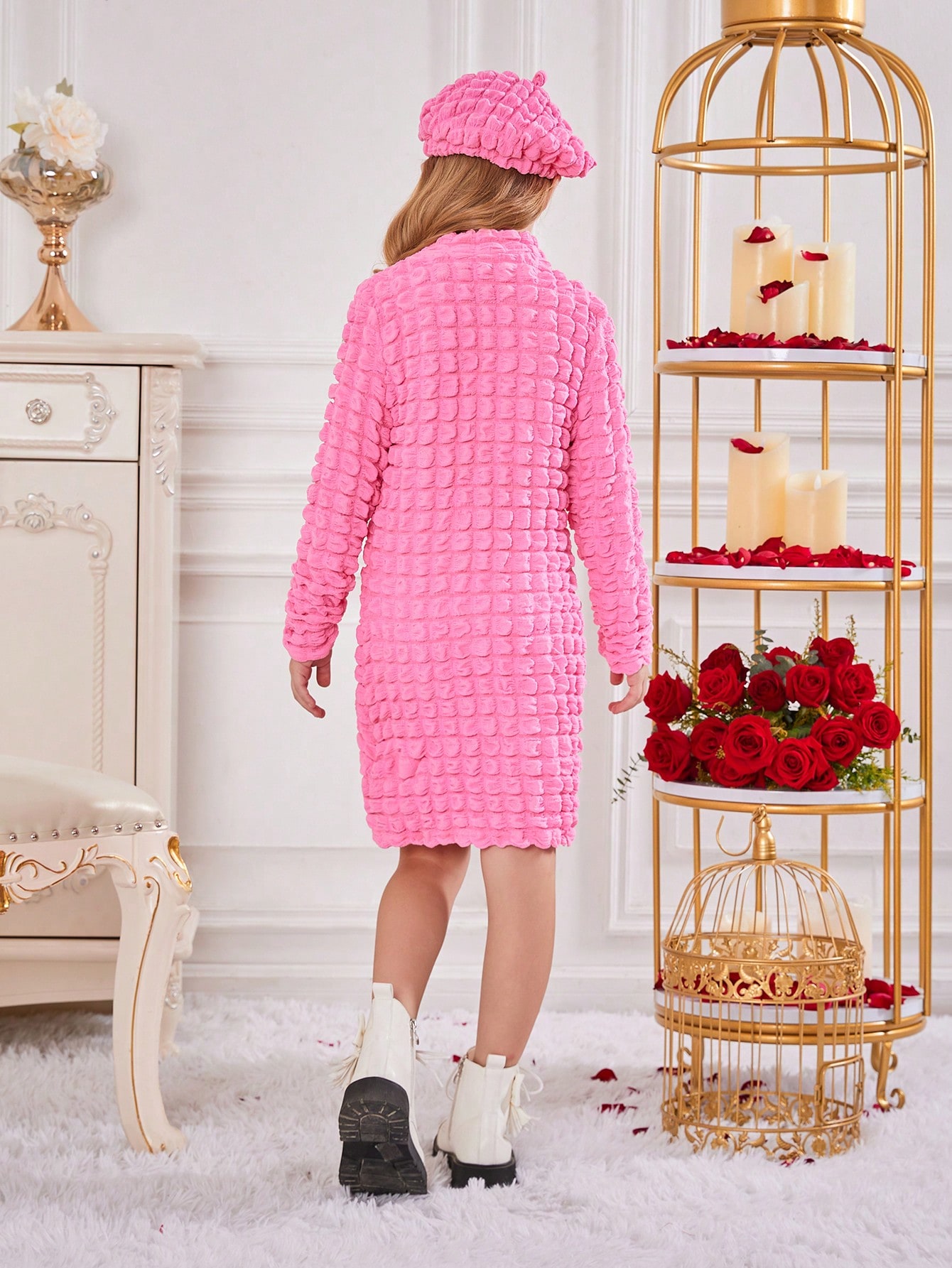 SHEIN Kids CHARMNG Tween Girl Solid Ruched Tied Backless Dress With Hat ...