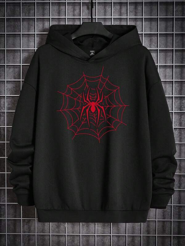 Manfinity EMRG Men Spider Web Print Drop Shoulder Hoodie | SHEIN USA