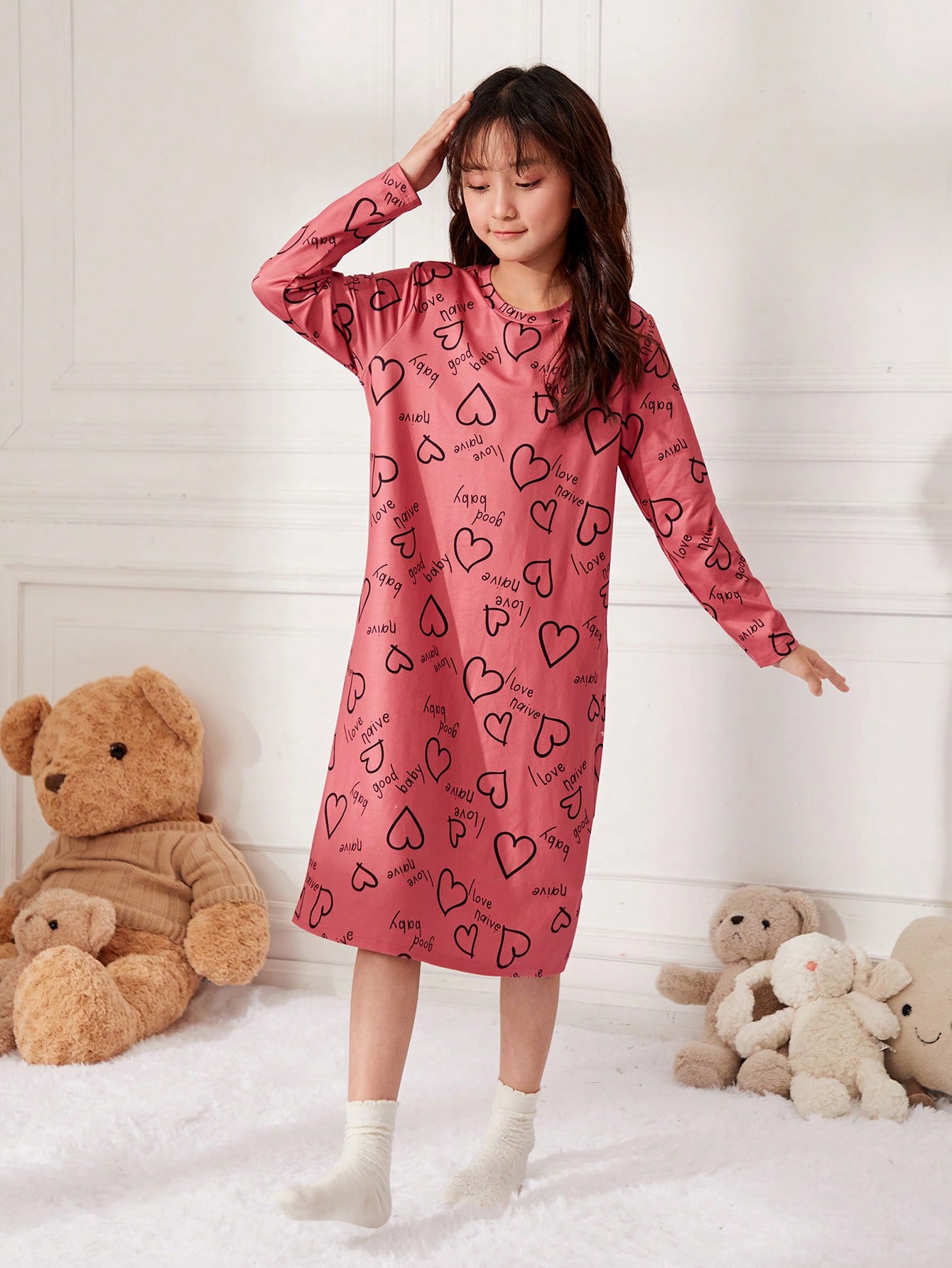 SHEIN Tween Girl Soft Knitted Long-Sleeved Loose And Comfortable Love ...