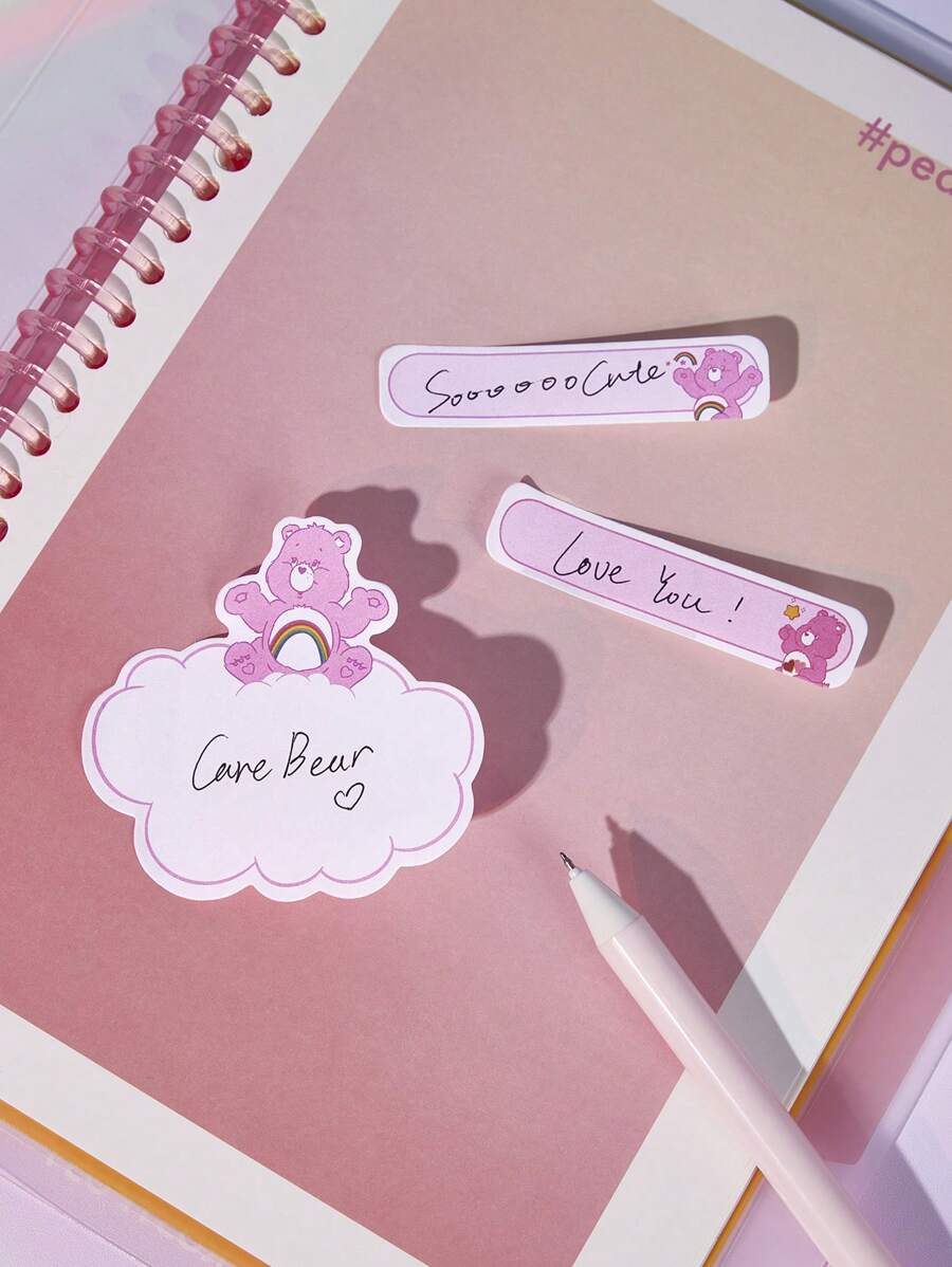 SHEIN X Care Bears Pink Heart Shaped Bear Pattern Sticky Notes | SHEIN UK