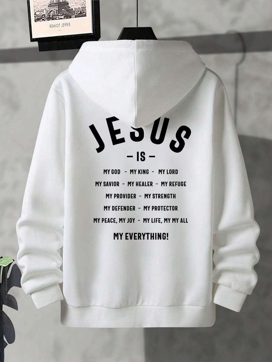 Manfinity Hypemode Men Slogan Graphic Kangaroo Pocket Drawstring Hoodie