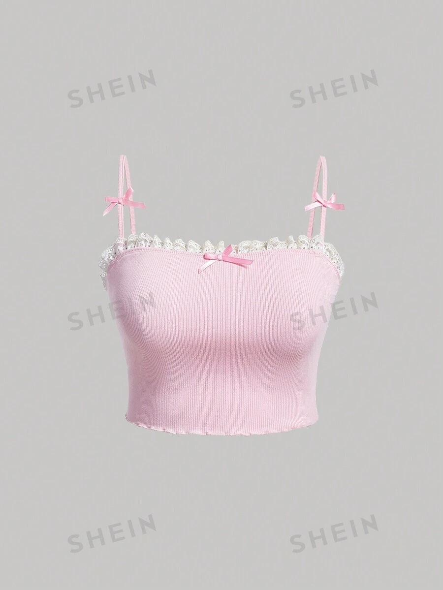 Shein Mod Cami Top Mit Rüschenbesatz Schleife Vorne Wellensaum