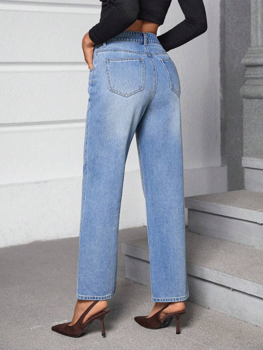 Shein Essnce Overlap Waist Straight Leg Jeans Shein Usa