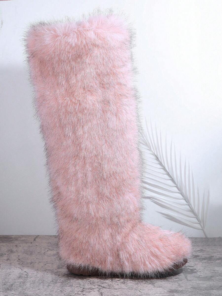 SHUZIA Women's Fluffy Furry Fluffy Round Toe Over The Knee Winter Boots ...