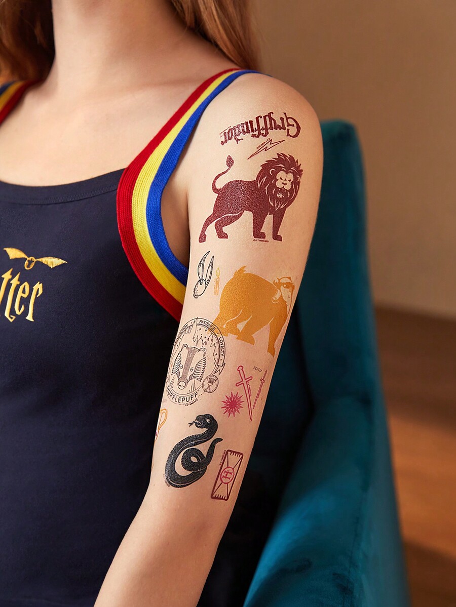 HARRY POTTER X SHEIN Four House Temporary Tattoos, Pack Of 4 Black ...