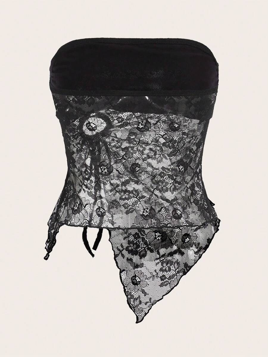 SHEIN ICON Lace Up Side Lace Tube Asymmetrical Top | SHEIN USA