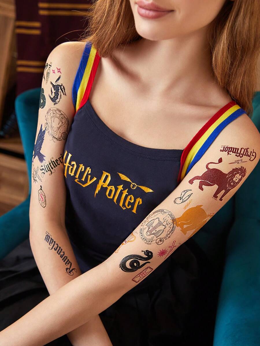 HARRY POTTER X SHEIN Four House Temporary Tattoos, Pack Of 4 Black ...