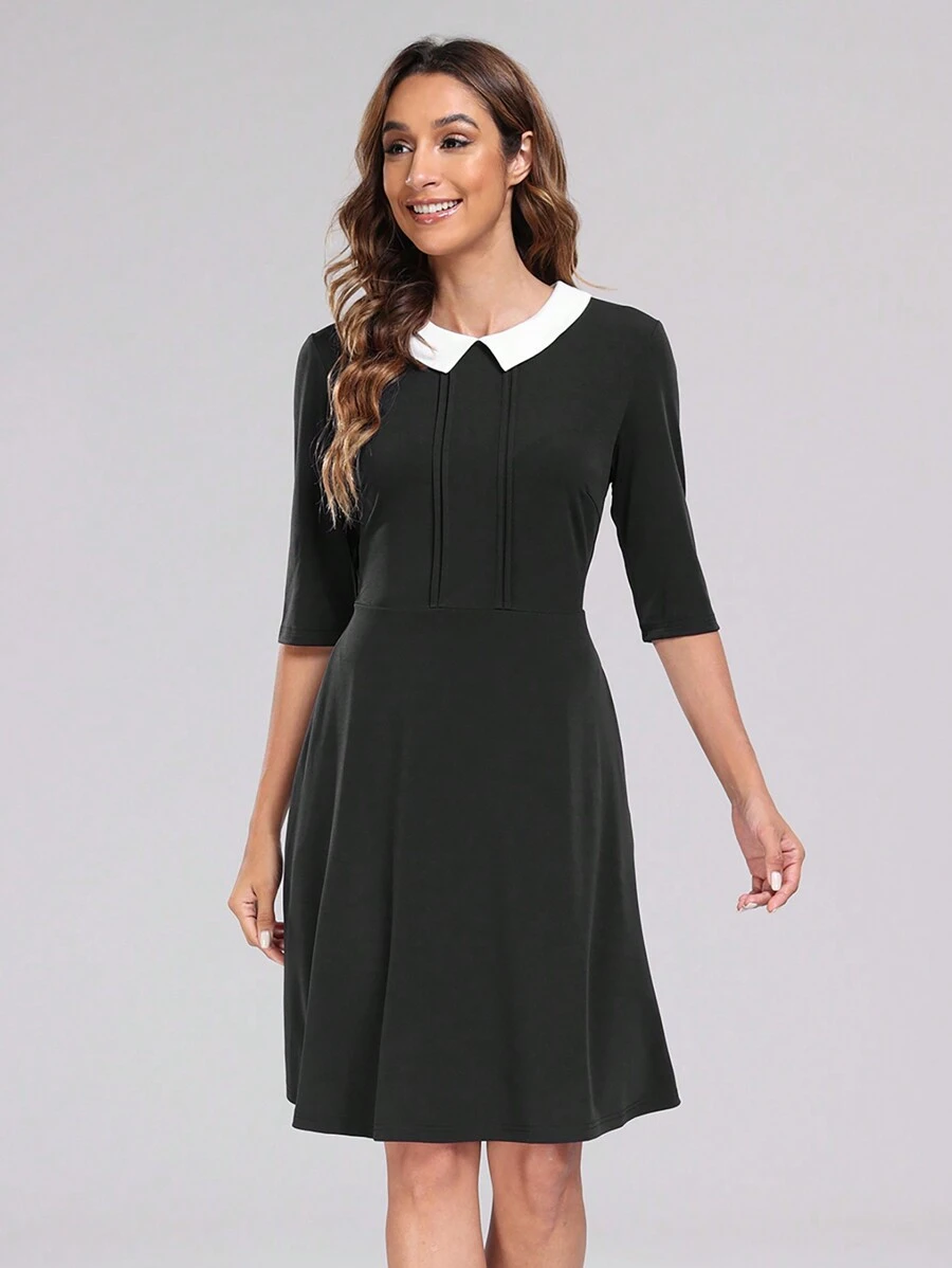 Contrast Collar A-Line Dress Dress For Churches | SHEIN USA