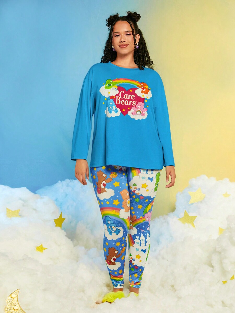 SHEIN X Care Bears Plus Cartoon Graphic PJ Set | SHEIN USA