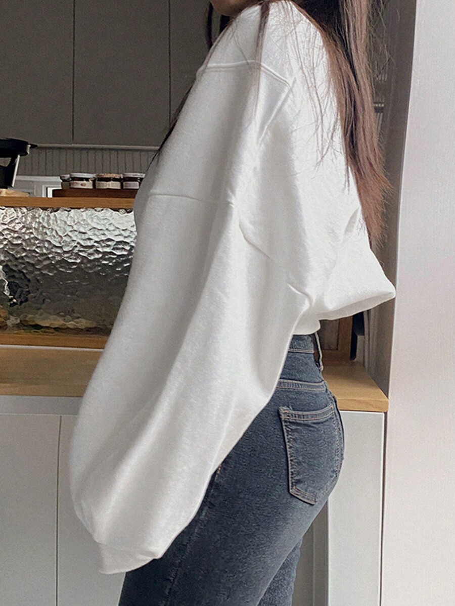 DAZY Solid Bishop Sleeve Crop Pullover,Long Sleeve Tops | SHEIN USA