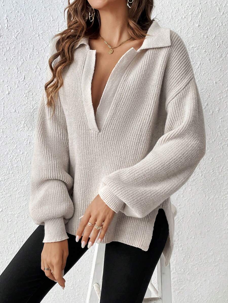 SHEIN Frenchy Drop Shoulder Split Hem Sweater Winter Casual | SHEIN USA