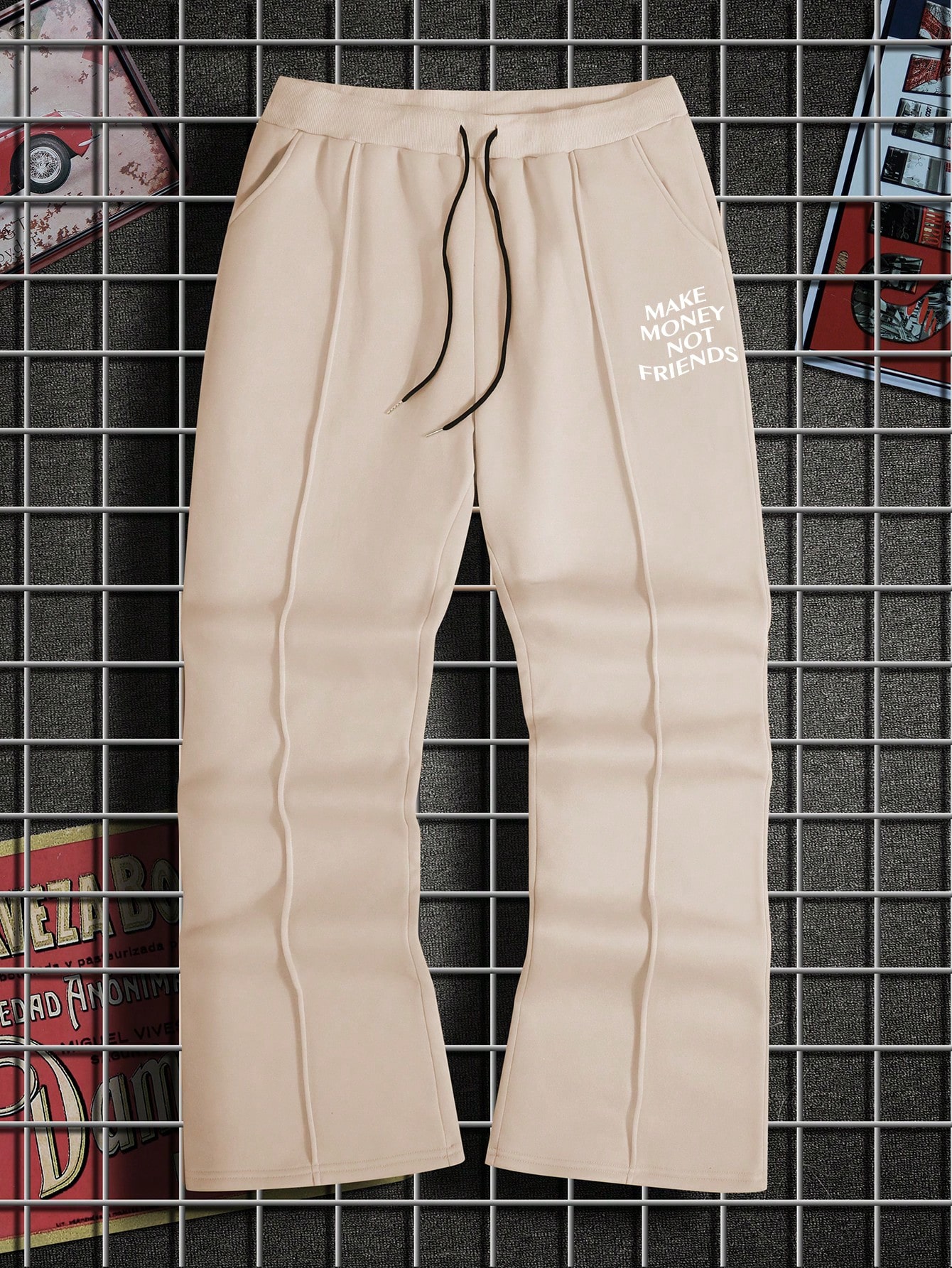 Manfinity EMRG Men's Plus Size Loose Fit Slogan Graphic Print Sweatpants With Drawstring Waist ...