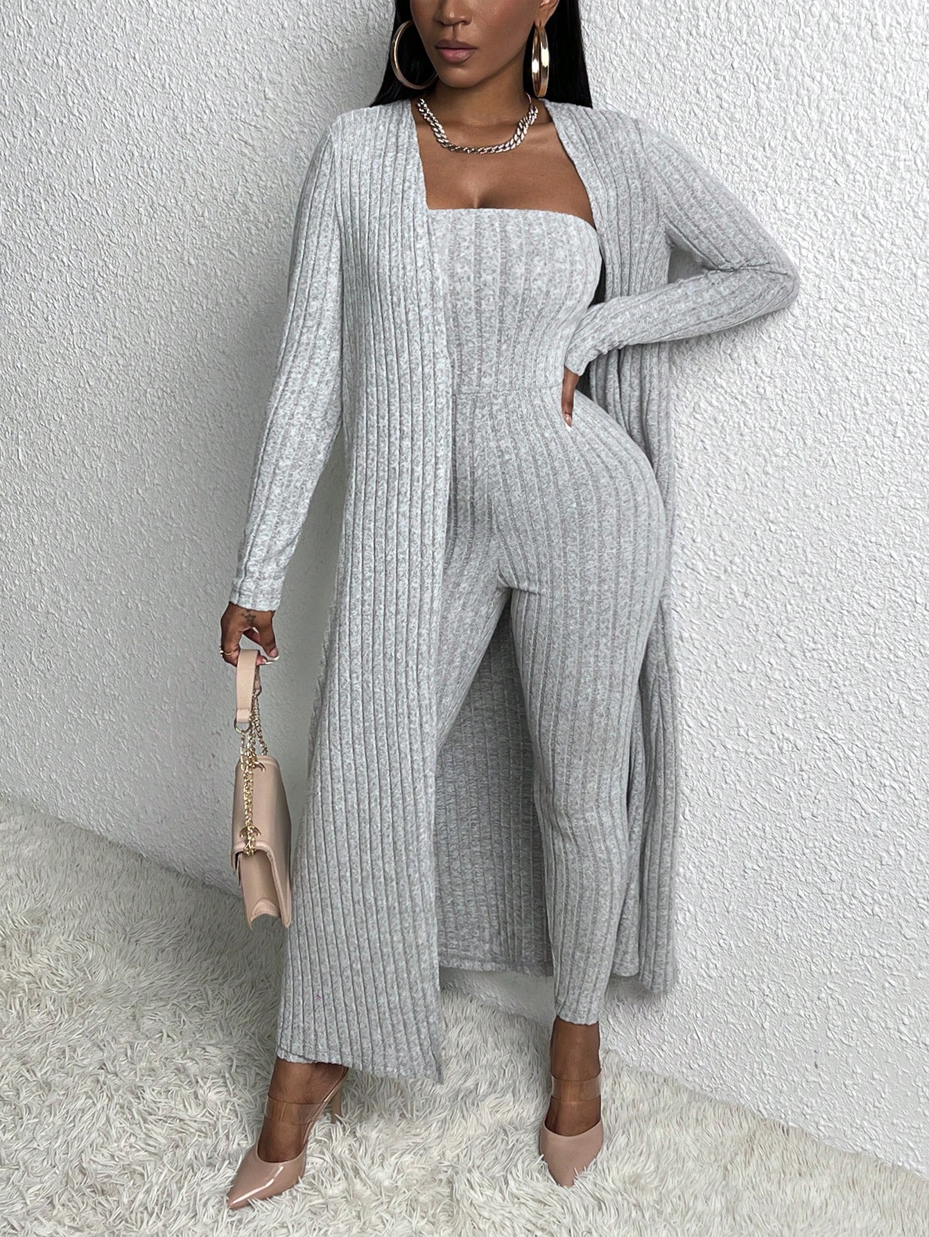 SHEIN Slayr Casual Long Style Knitwear Set, Including A Tight-Fitting ...