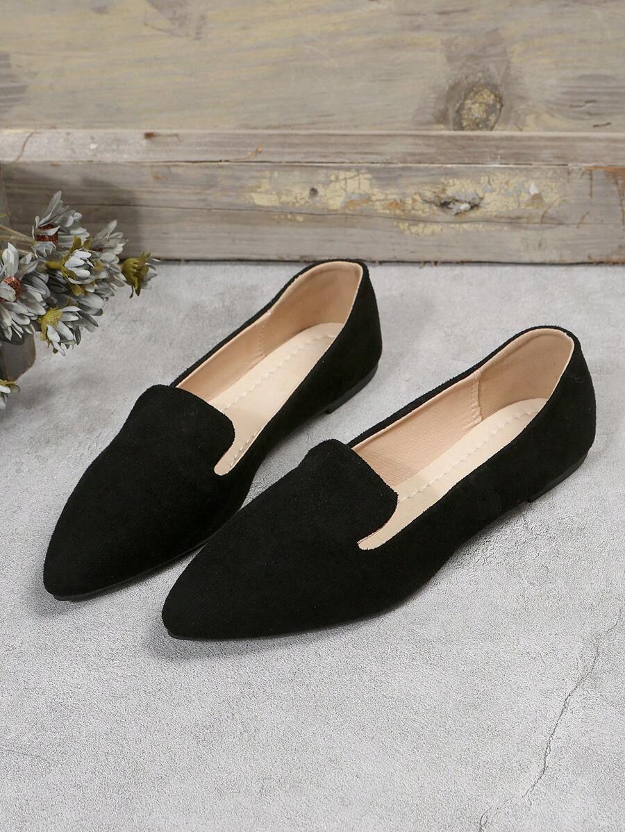 Women's Pointed Toe Slip-On Black Flat Shoes, Elegant Everyday Office ...
