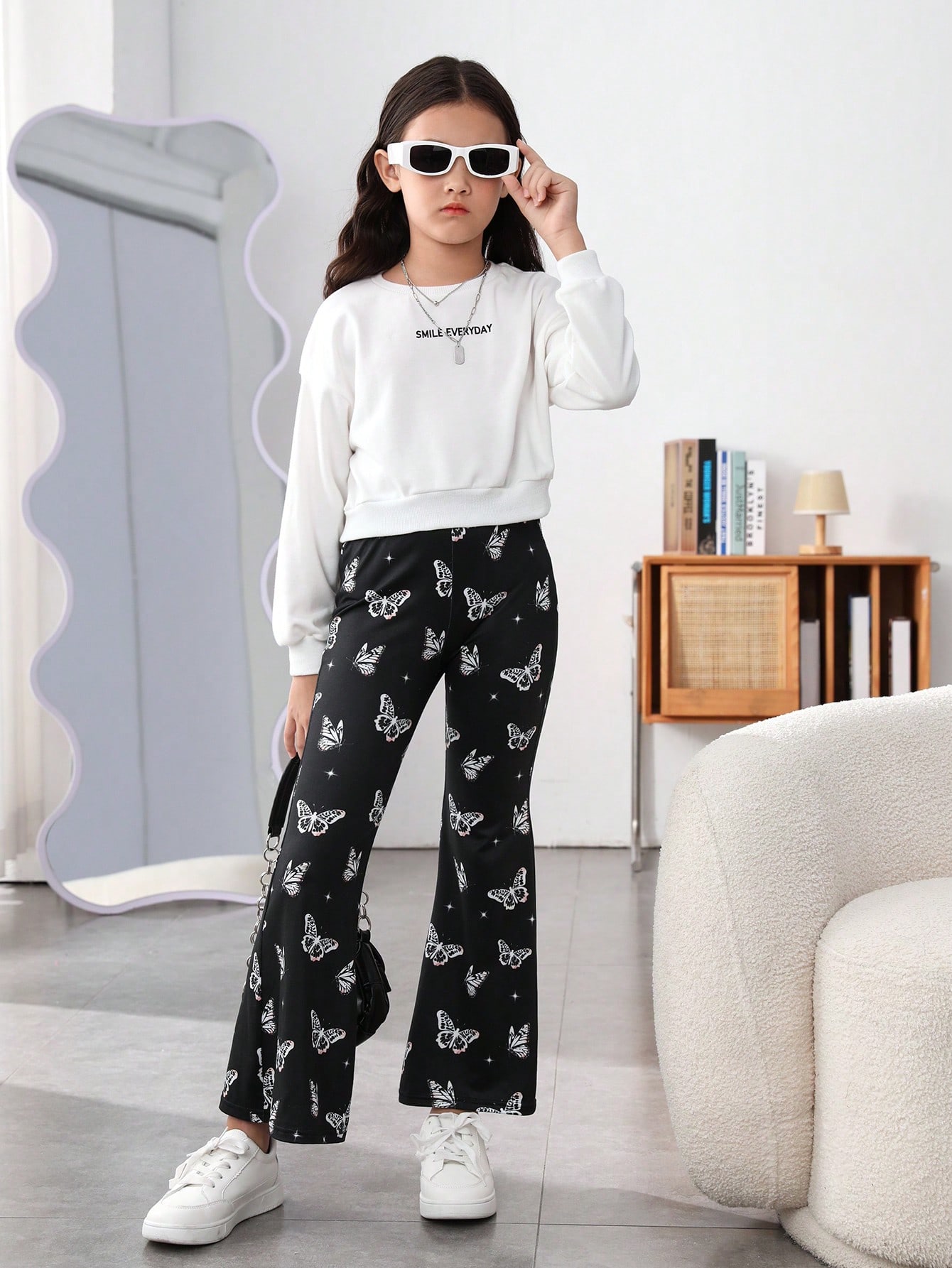 Tween Girl Butterfly Print Tied Backless Pants | SHEIN USA