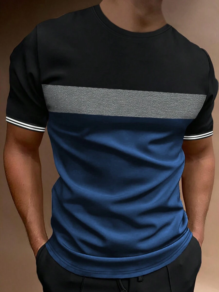 Manfinity Homme Men Striped Trim Colorblock Tee | SHEIN USA