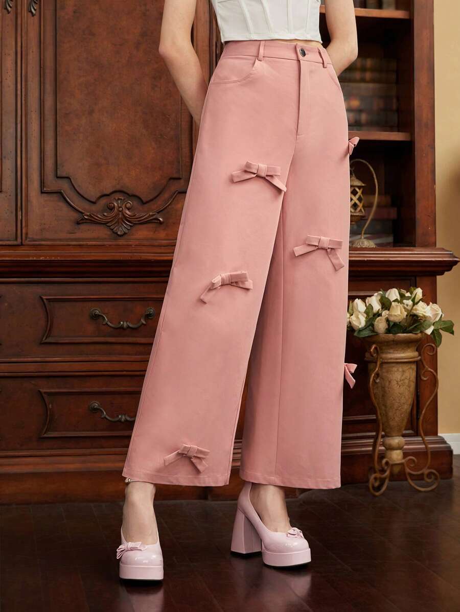 SHEIN MOD Bow Front Pink Spring Break Wide Leg Pants | SHEIN USA