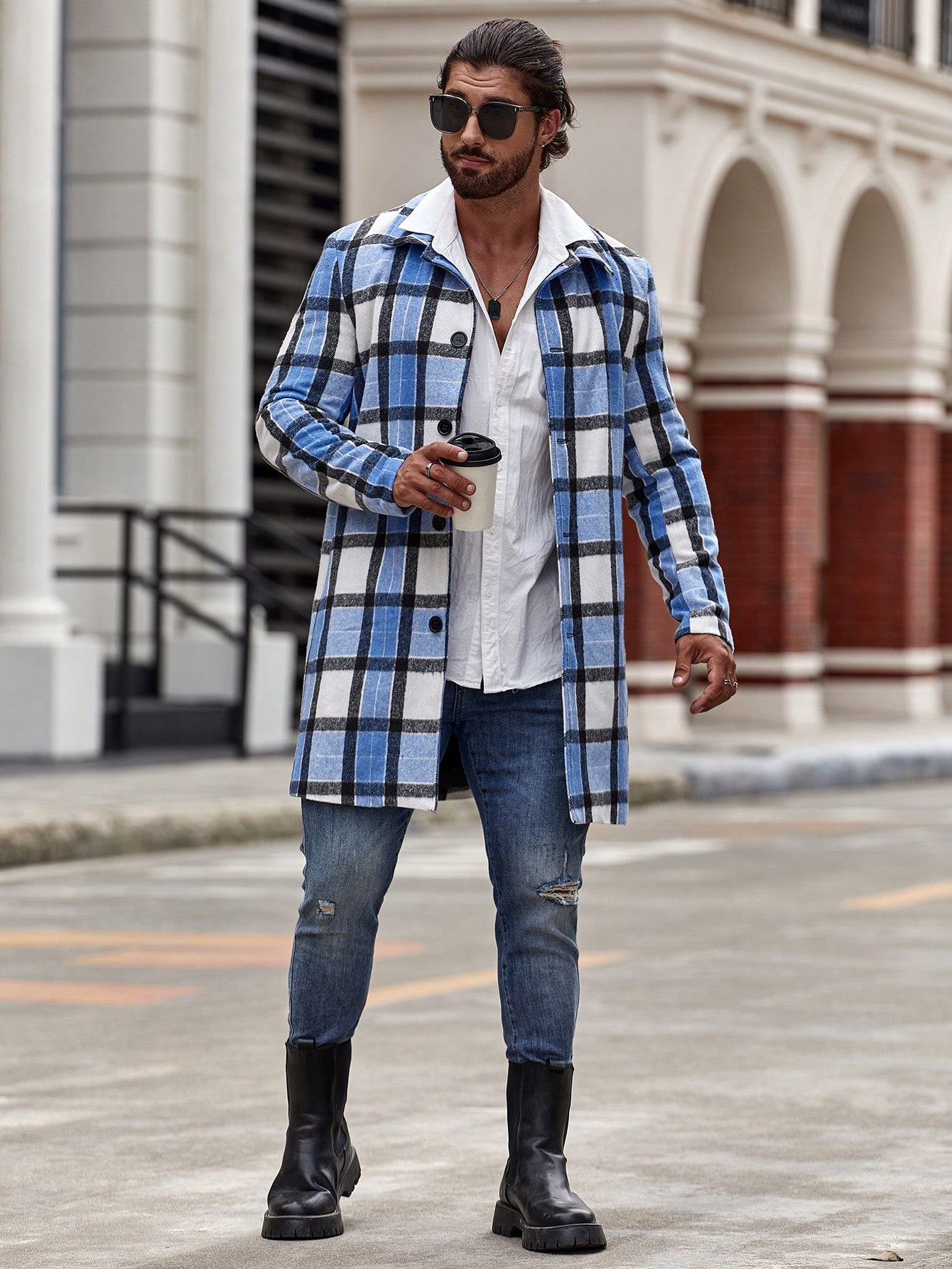 Manfinity Homme Men Plaid Print Overcoat | SHEIN USA