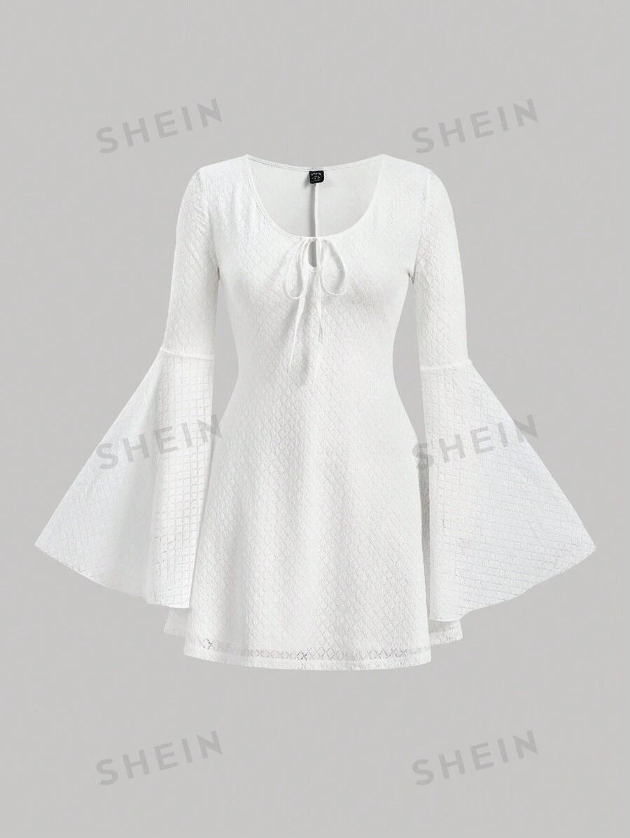 SHEIN MOD Tie Front Flare Sleeve Dress | SHEIN UK