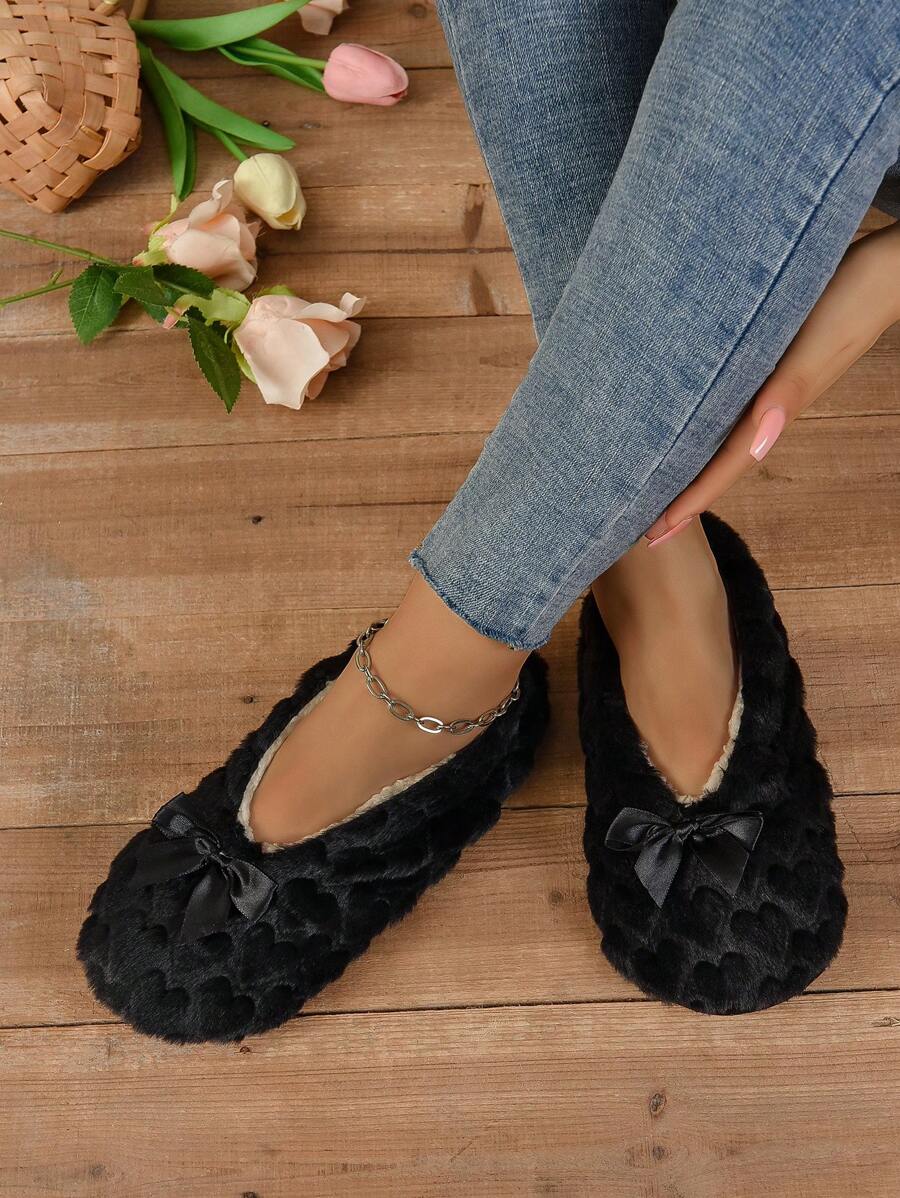 Women's Indoor Soft Bowknot Decor Slippers With Breathable & Warm ...