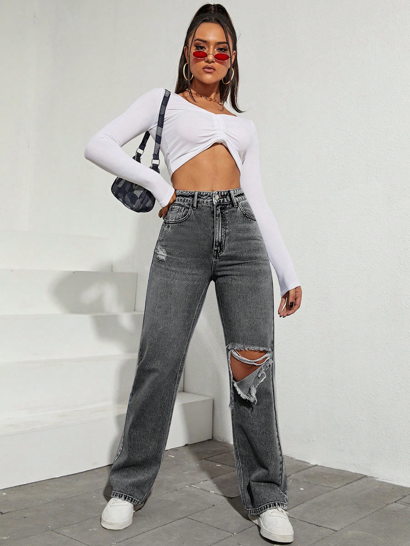 SHEIN Ripped Straight Leg Jeans | SHEIN USA