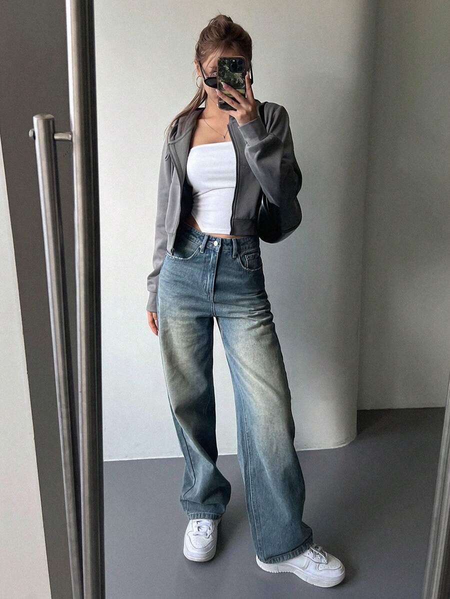 DAZY Zíper Mosca Jeans Reta | SHEIN Brasil