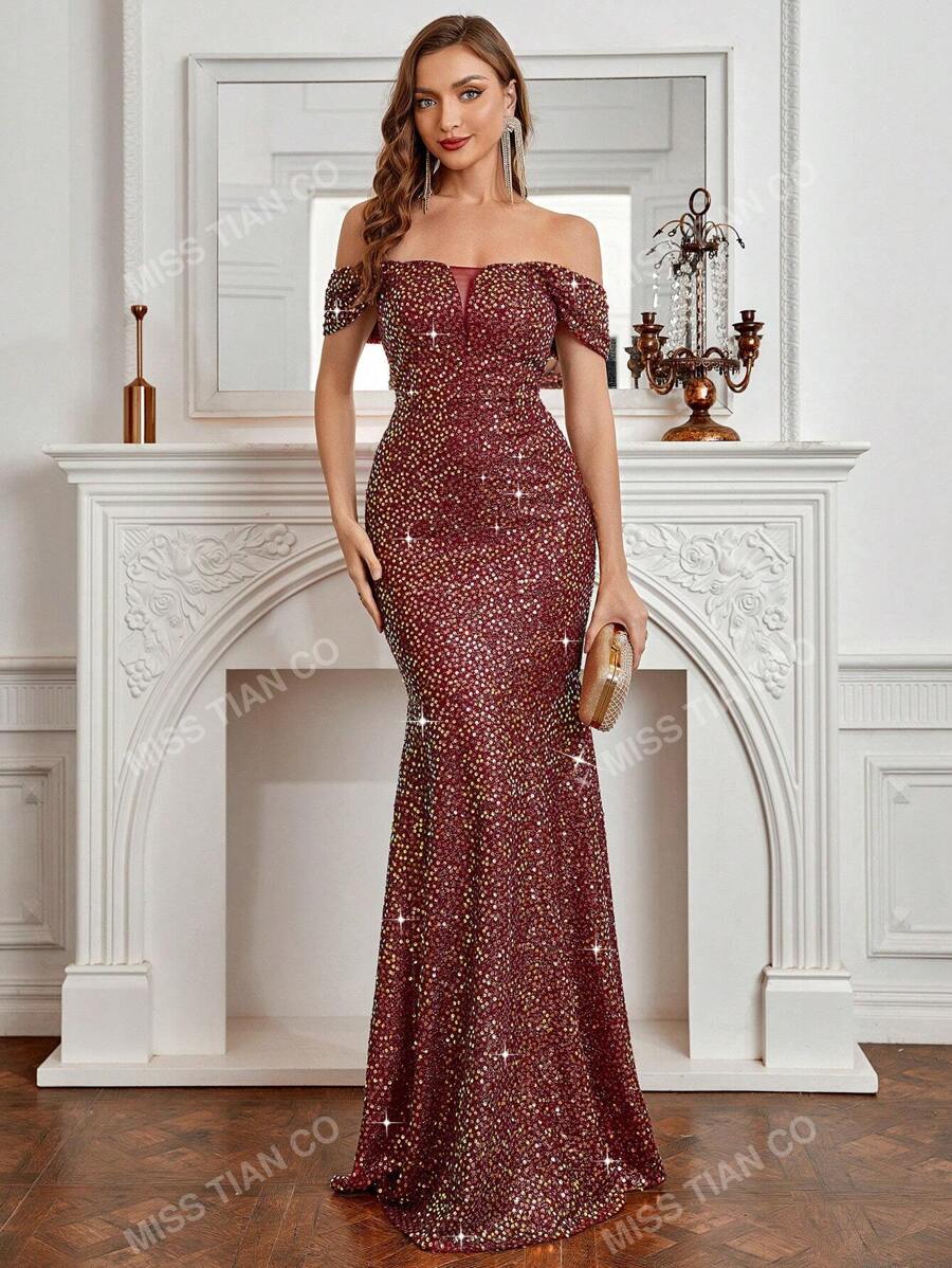 Off Shoulder Mermaid Hem Sequin Prom Dress | SHEIN USA
