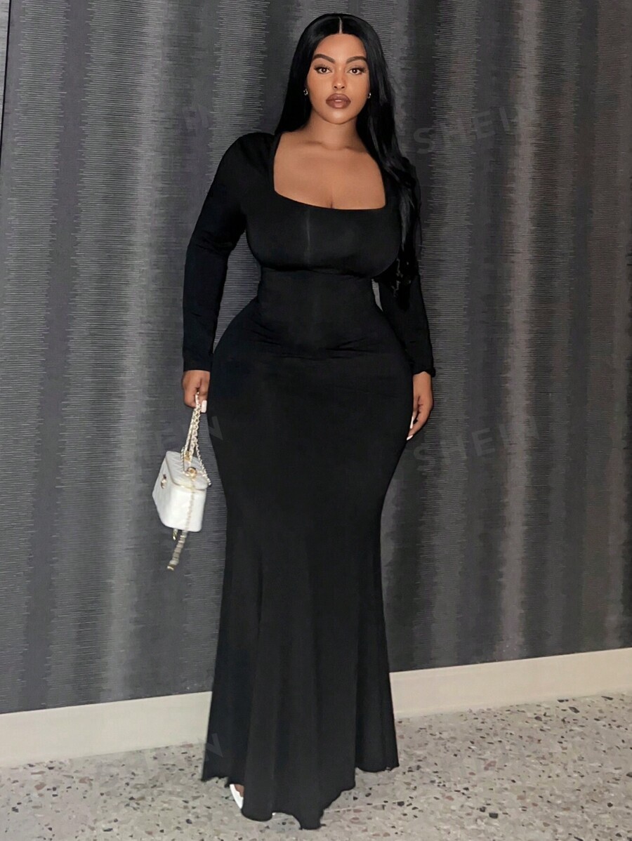 SHEIN Slayr Elegant & Casual Solid Colored Tight-Fitting Square Collar ...