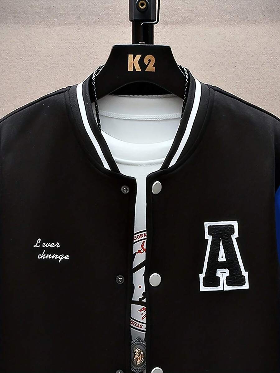 Men 1pc Letter Graphic Colorblock Striped Trim Varsity Jacket Shein Usa