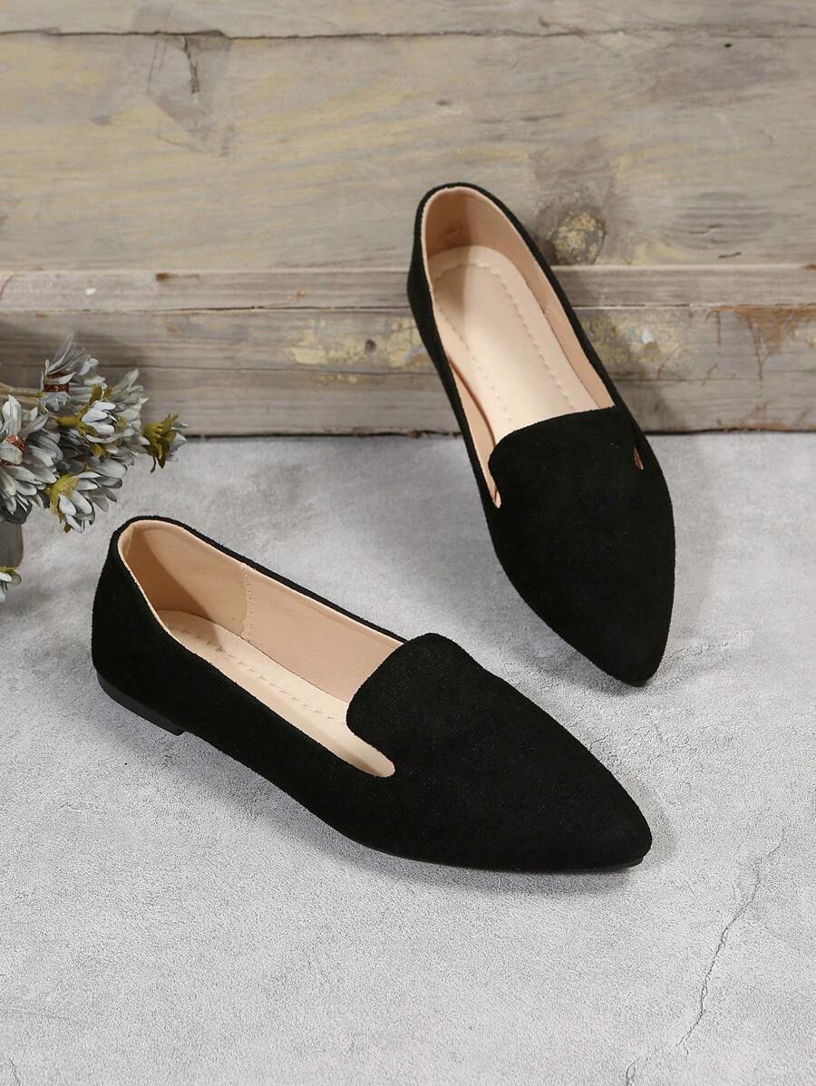 Women's Pointed Toe Slip-On Black Flat Shoes, Elegant Everyday Office ...
