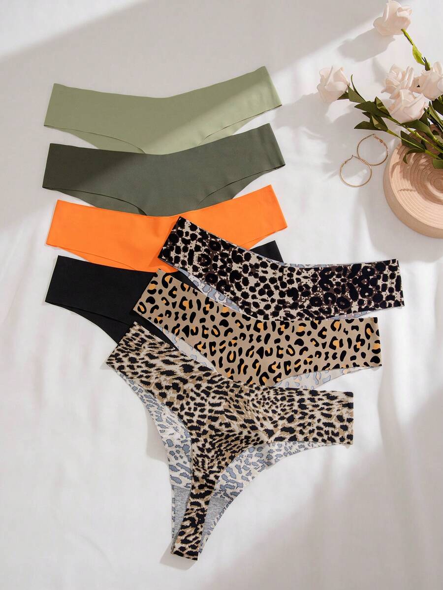 7pack Leopard Print No Show Thong | SHEIN USA